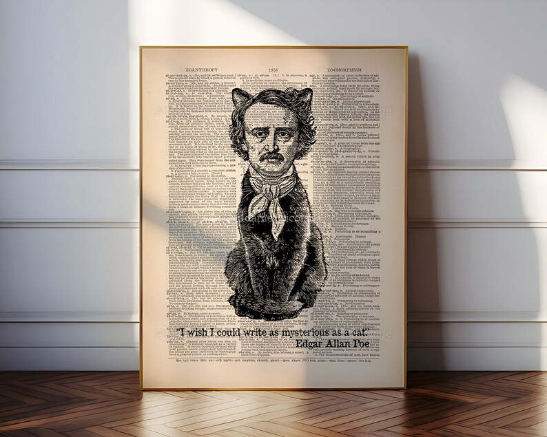 Edgar Allan Poe Art, Gothic Wall Art, Black Cat Print Literary Art ...
