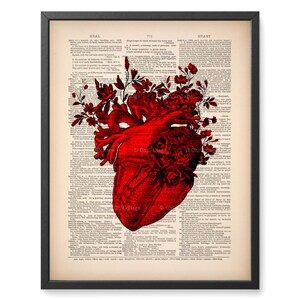 Anatomical Heart Print, Love Print Floral Heart Art Print Valentines ...