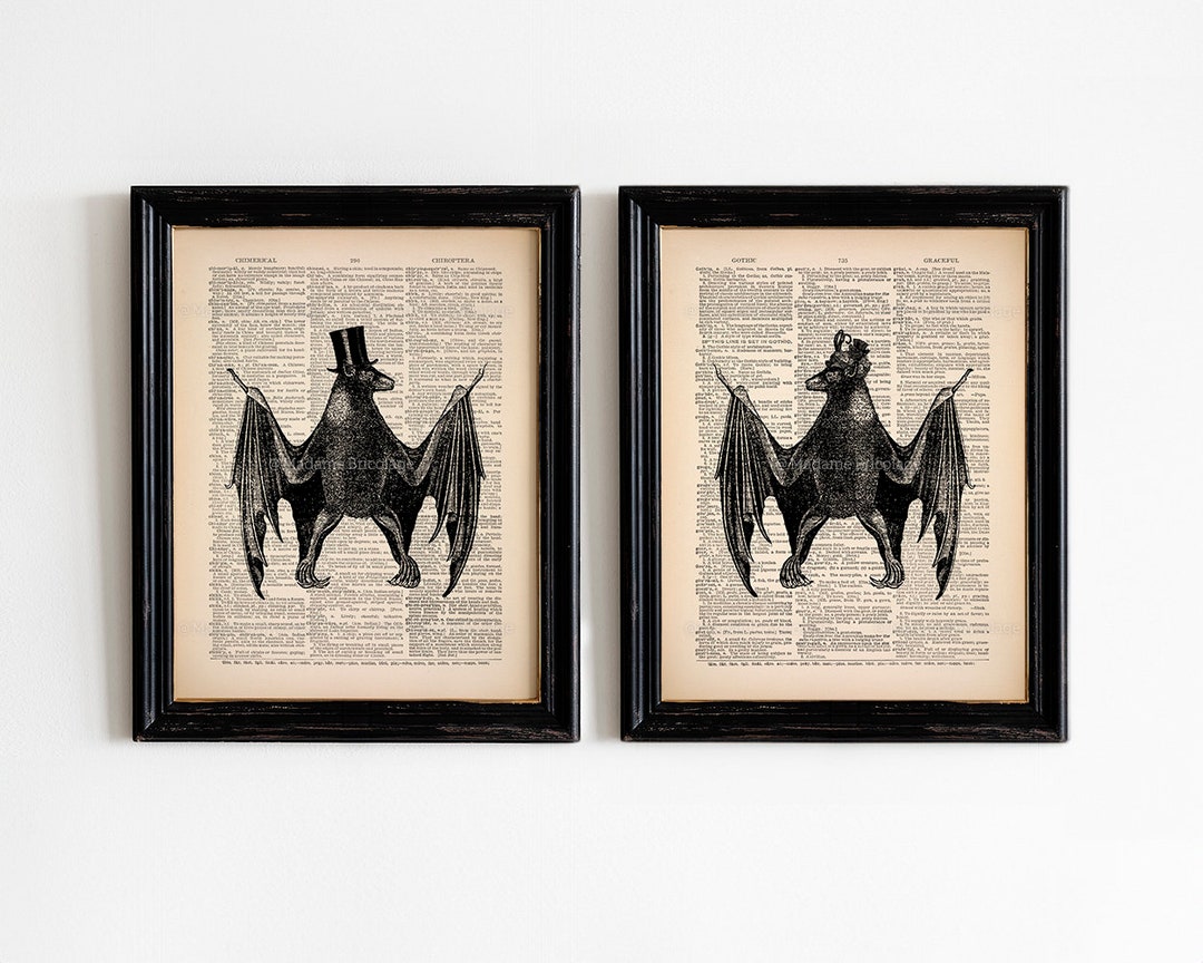 Bat Gothic Art Print Set of 2, Goth Couples Gift, Gothic Bat, Wedding ...