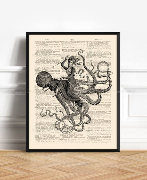 Wonder Woman Woman With Octopus Girlfriend Gift Art Kraken | Etsy