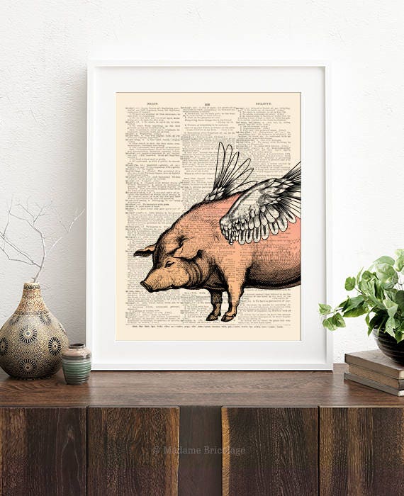 Flying Pig Decor Vegan Print Flying Pink Pigs Friend Gift | Etsy