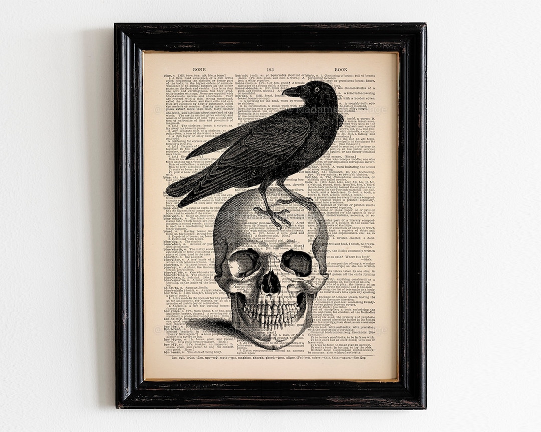Raven Skull Art Print, Witchy Room Decor, Vintage Skull Art, Gothic ...
