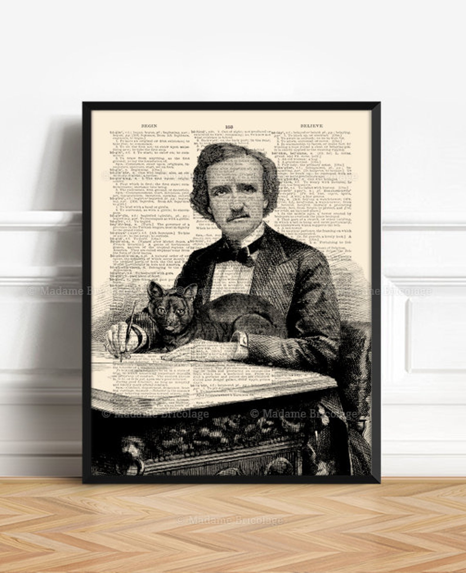 Edgar Allan Poe Portrait Black Cat Classic Gothic Literature | Etsy