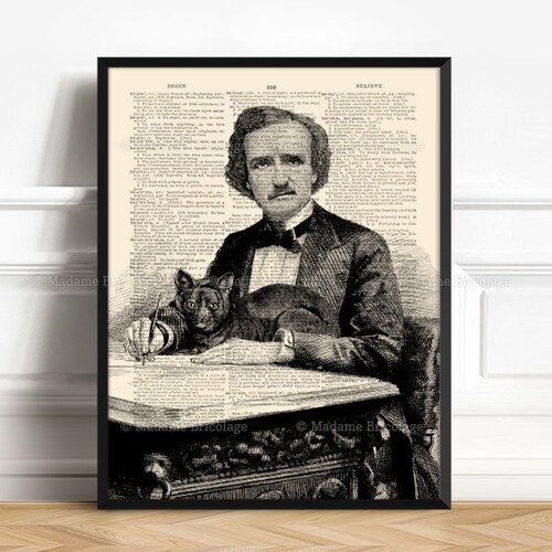 Edgar Allan Poe Portrait Black Cat Classic Gothic Literature - Etsy
