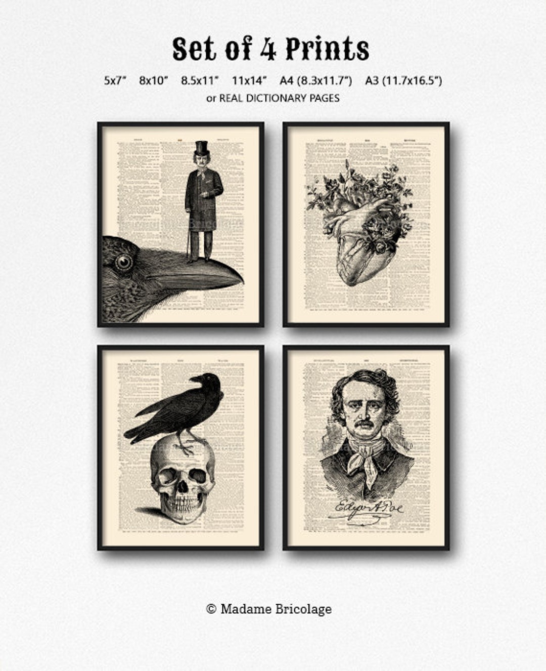 Poe Poster Gift, Book Lover Gift Set, Nevermore Allan Poe, Edgar Allan ...