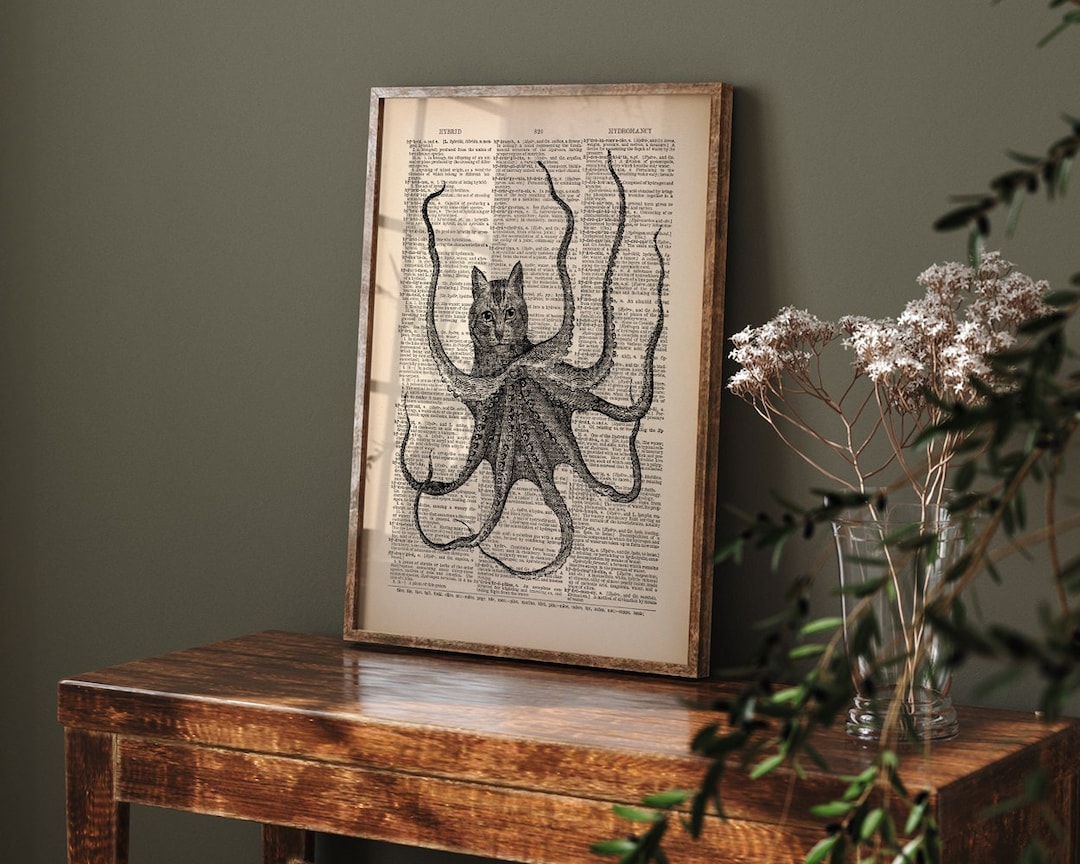 Octopussy, Octocat, Octopus Cat Hybrid Animal Weird Art Print, Funny ...