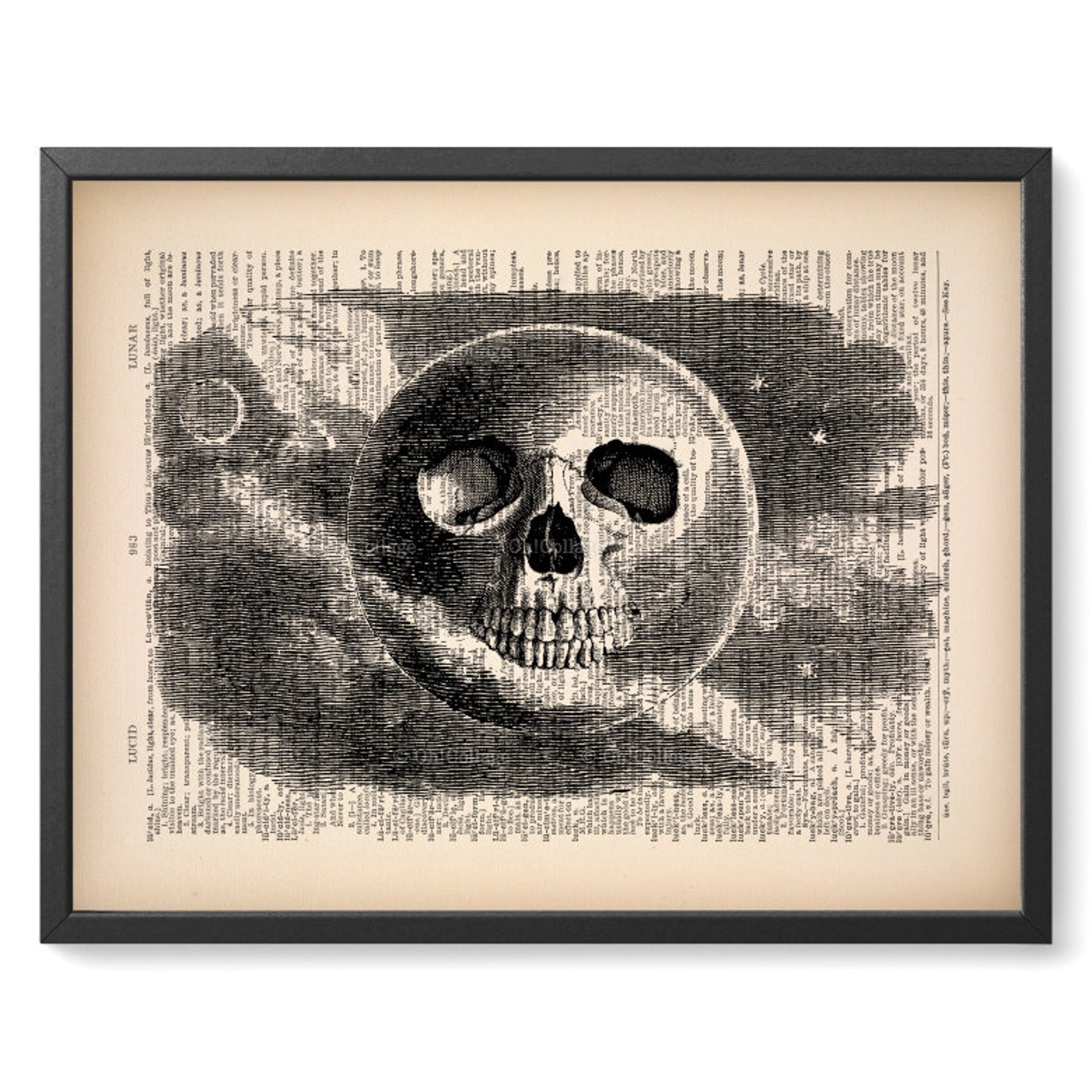 Death Moon Moon Skull Vintage Horror Print Happy Halloween - Etsy