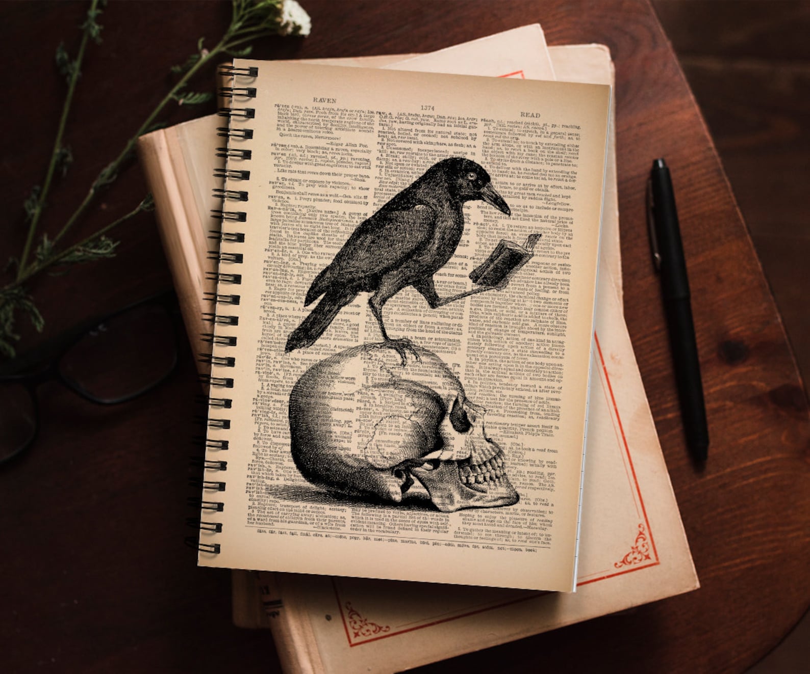 Skull With Raven Edgar Allan Poe Raven Nevermore Book Reading - Etsy