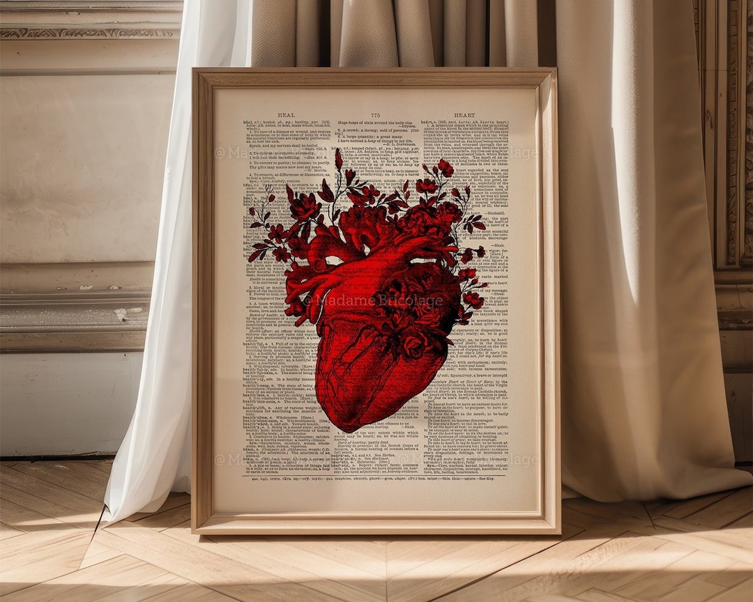 Anatomical Heart Print, Love Print Floral Heart Art Print Valentines ...