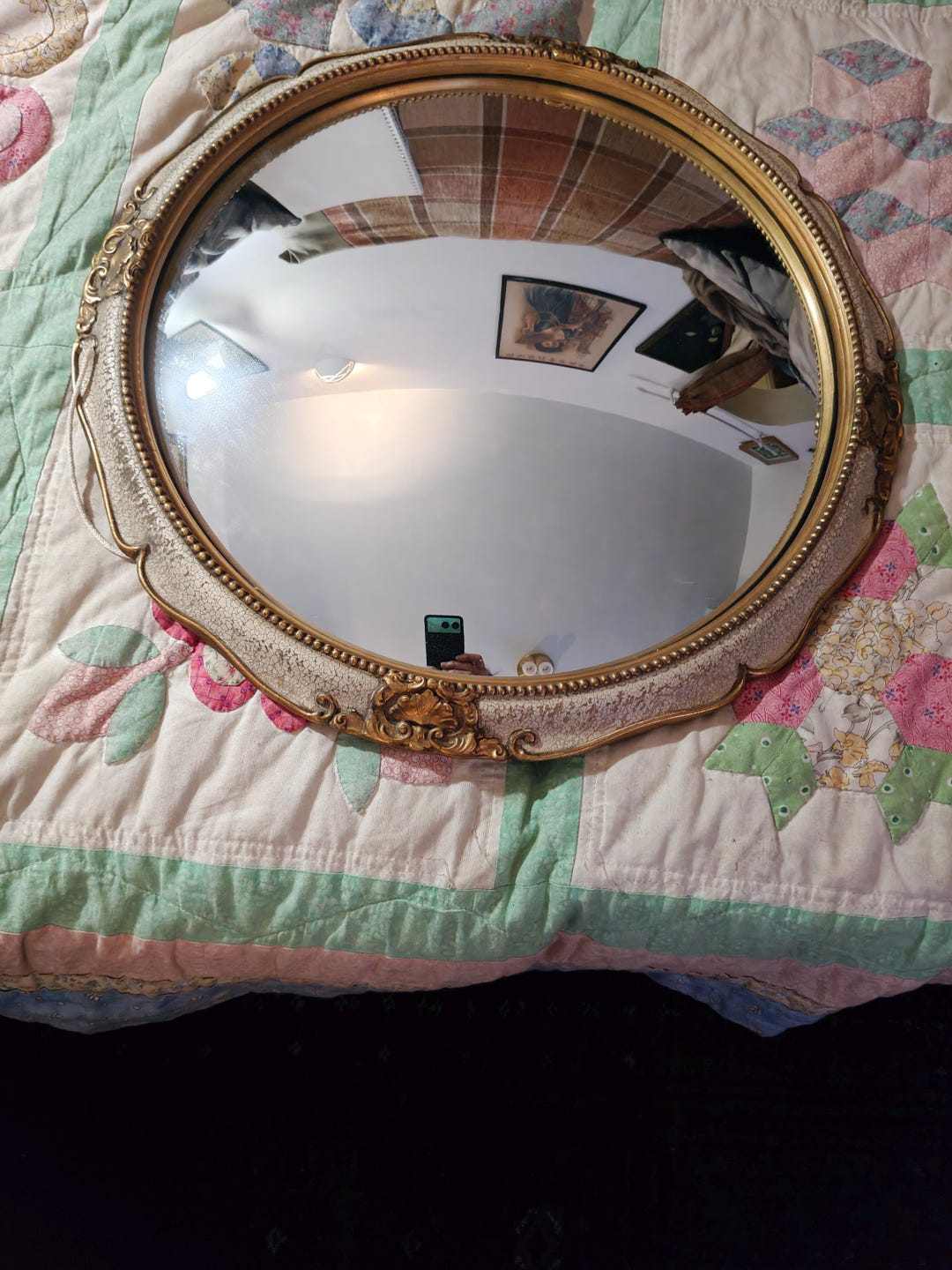 Roccoco French Style Convex Cream Crackle Glaze and Gilt Gold Antique ...