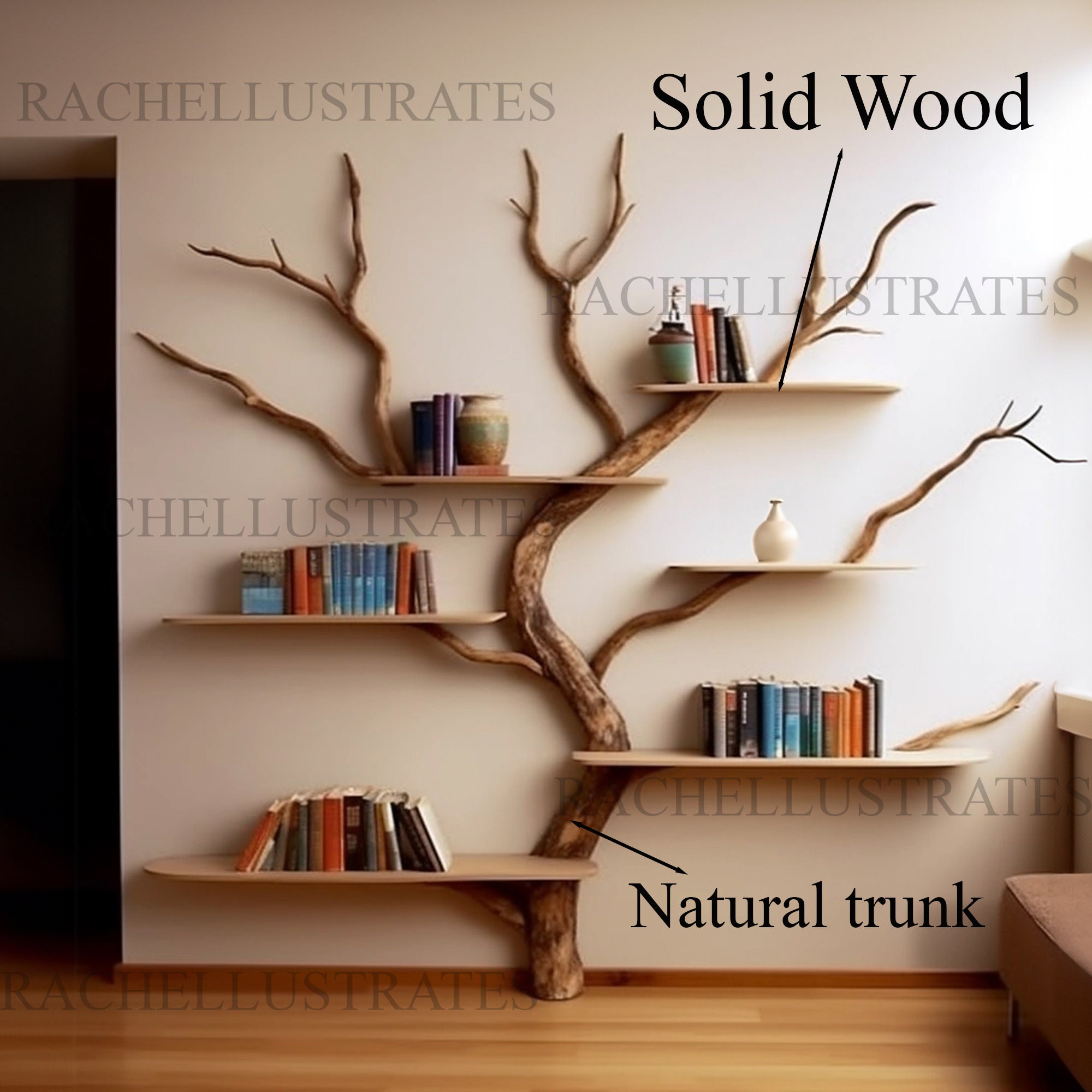 Tree Branch Floating Corner Floor Shelf Custom Mid Century Bookcase ...
