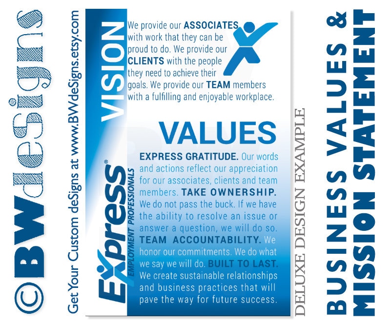 Deluxe MISSION STATEMENT Design- Core Values Poster- Purpose- Corporate ...