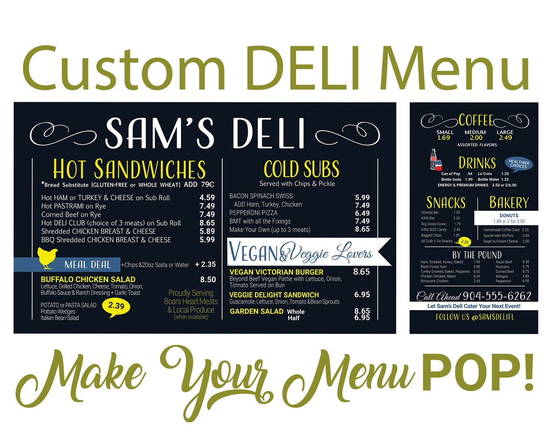 Deli Menu Board Cafe Diner Food Truck Hometown Restaurant Specialty ...