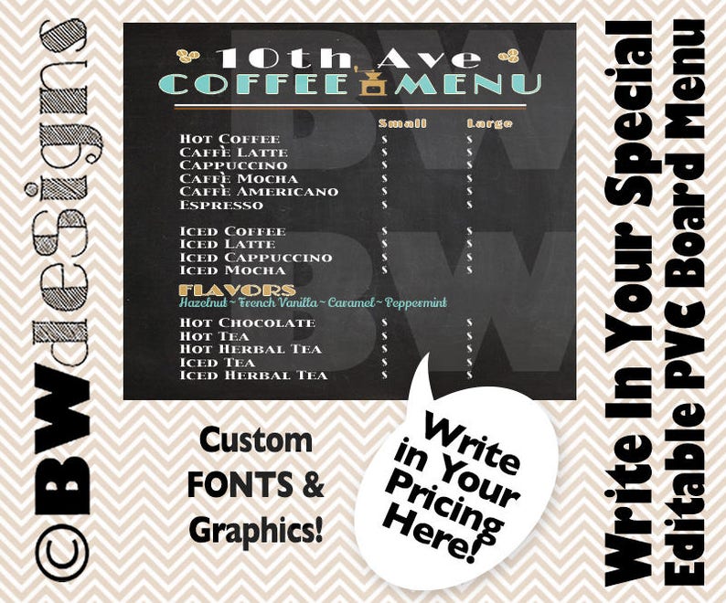 DAILY SPECIAL Editable Sign Erasable PVC Chalkboard Coffee | Etsy