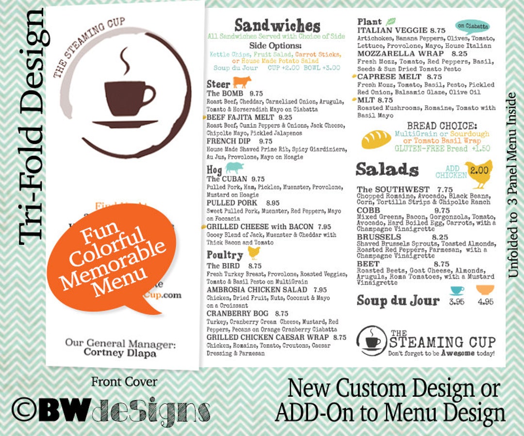 Custom Restaurant Menu Design & Print: Take Out Brochure - Etsy