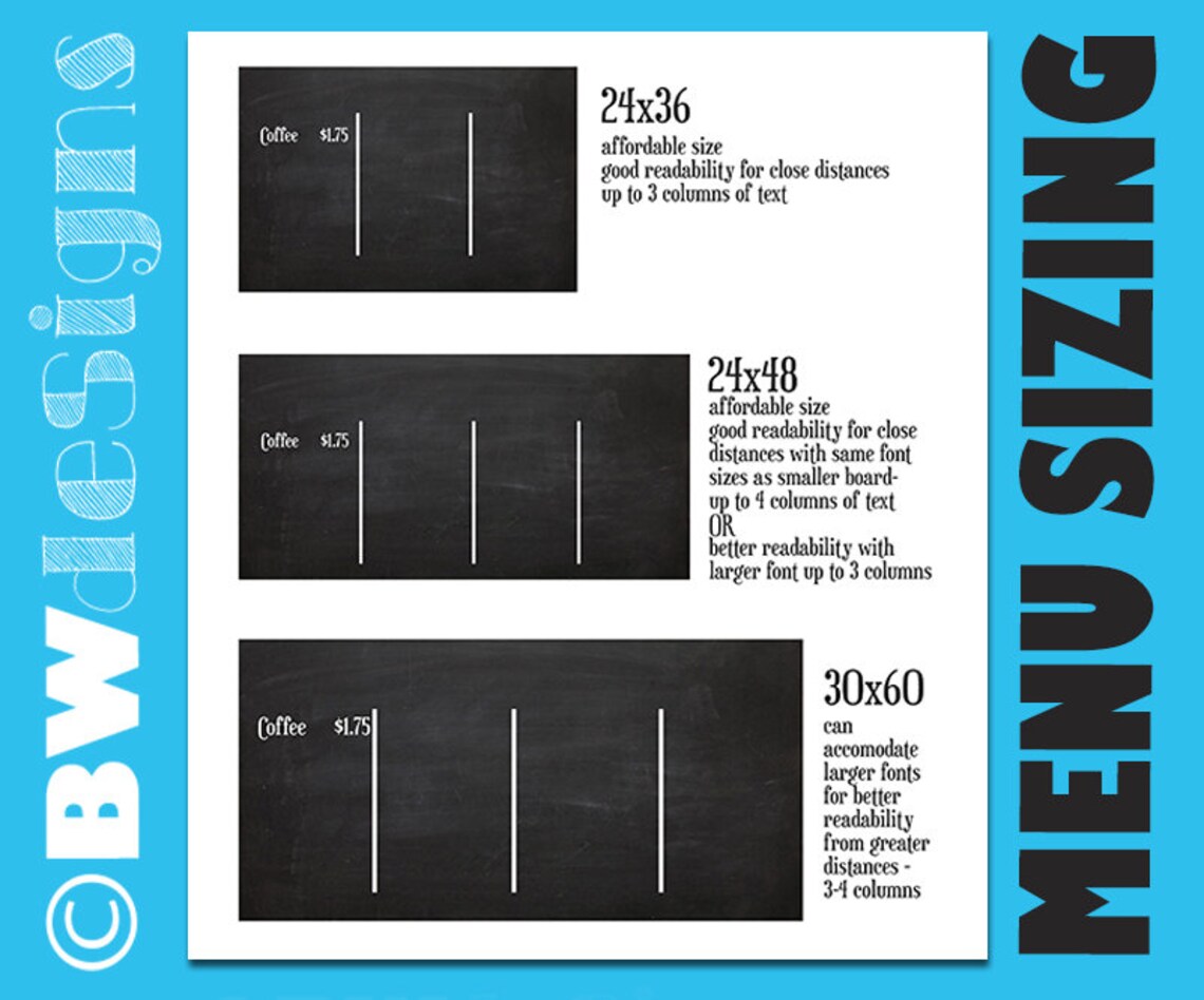 Custom HORIZONTAL MENU Board- Coffee Shop Sign- Restaurant Menu- Food ...
