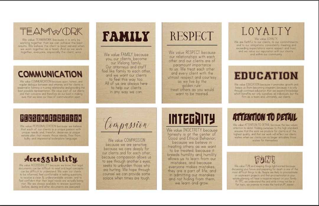 CORE VALUES Sign DESIGN Real Estate Office Model Bulletin Board Prints ...