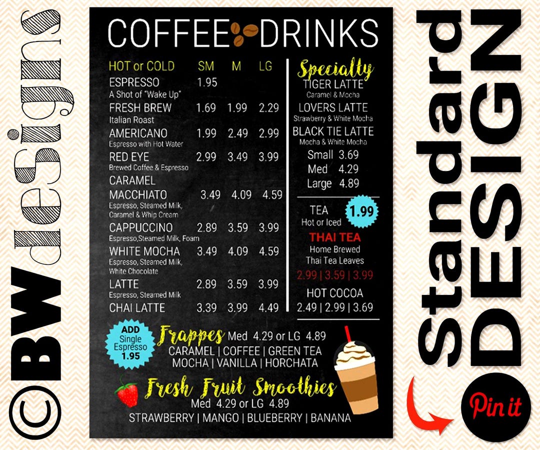 Custom Coffee Shop Menu Sign: Cafe, Espresso Bar Design (printable File ...