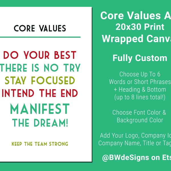 Core Values Poster - Etsy