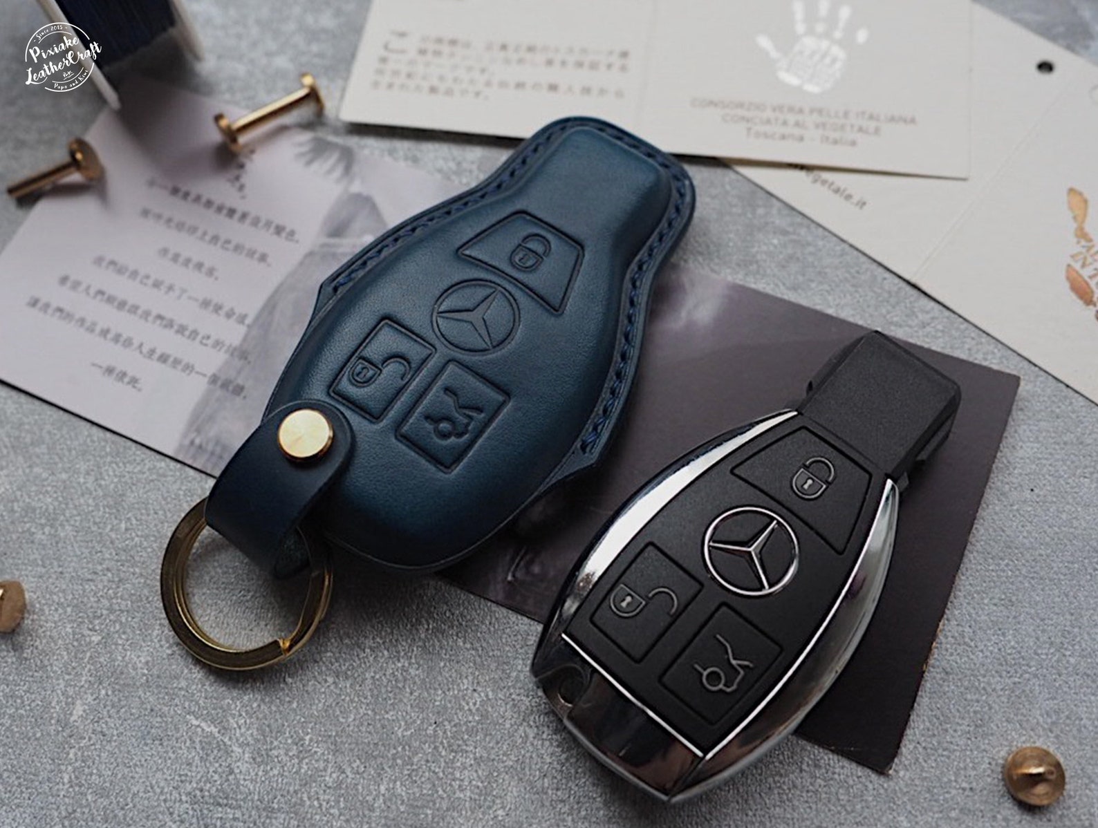 Handmade Leather Benz Car key Case.Leather Car Key Fob | Etsy