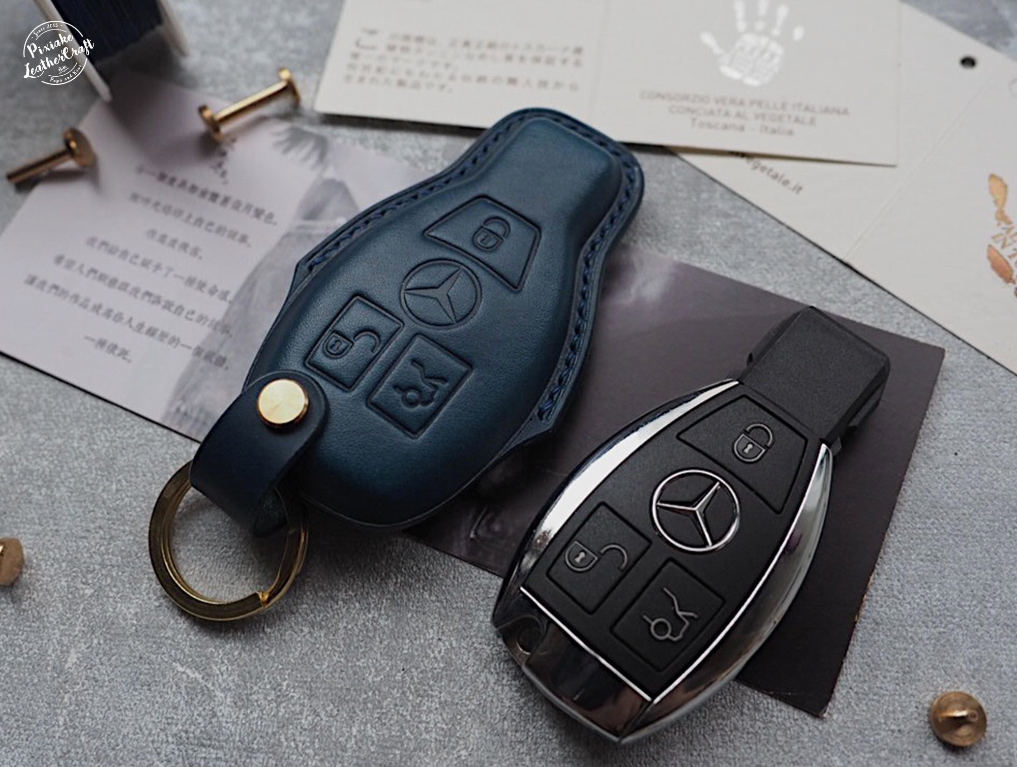 Handmade Leather Benz Car key Case.Leather Car Key Fob | Etsy