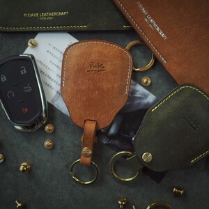 Handmade Leather Cadillac Car Key Case.leather Car Key Fob Cover,remote ...