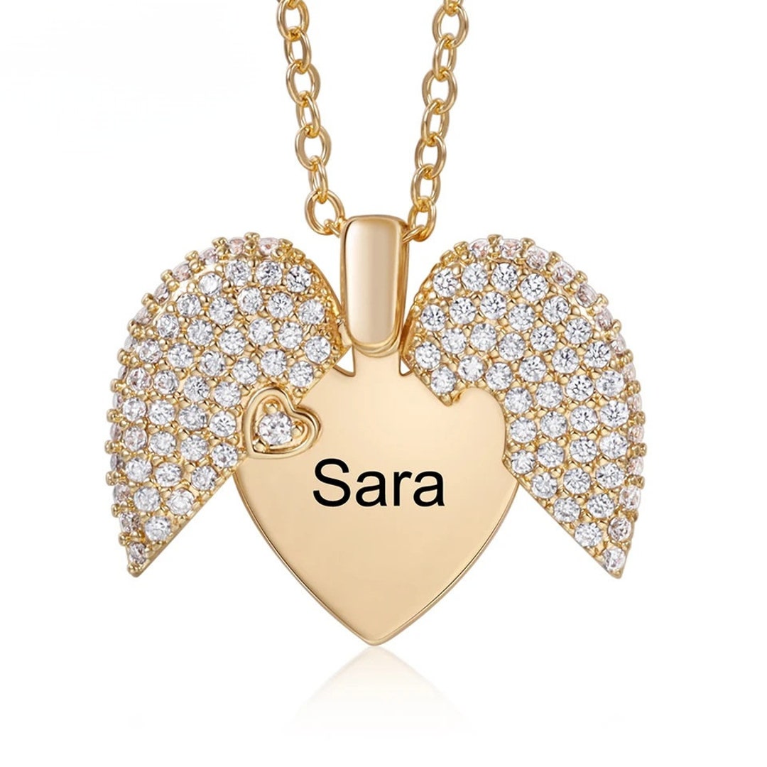 Heart Locket With Name - Personalized Heart Necklace - Guardian Angel ...