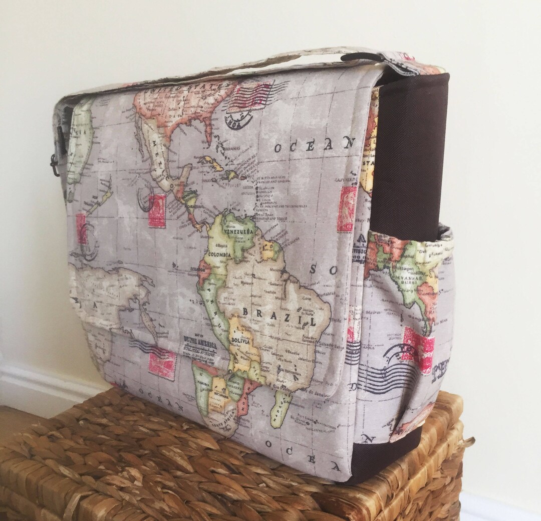 Atlas Map Crossbody Laptop Messenger Bag - Etsy