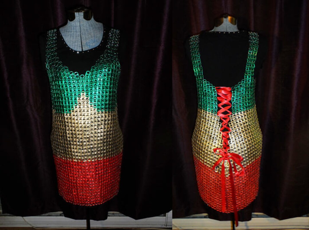 The "metal Reggae" Aluminum Pop Tab Dress in Red, Gold & Green, Made to ...