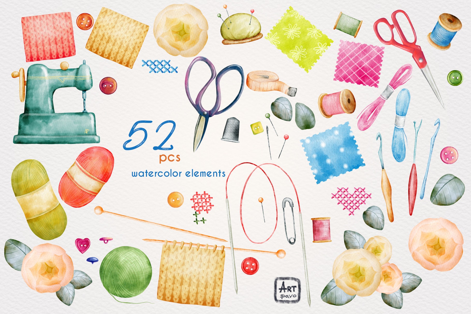 Handarbeit Aquarell Set Handgemalt Handarbeit Stricken und | Etsy