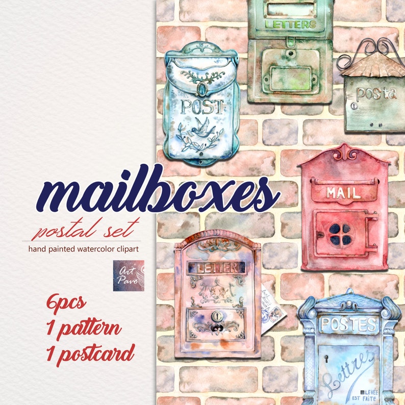 Mailboxes Clip Art Postal Pattern Brick Wall Vintage Letter - Etsy