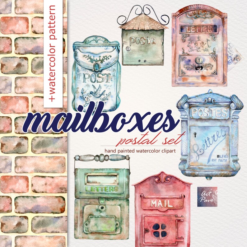 Mailboxes Clip Art Postal Pattern Brick Wall Vintage Letter - Etsy