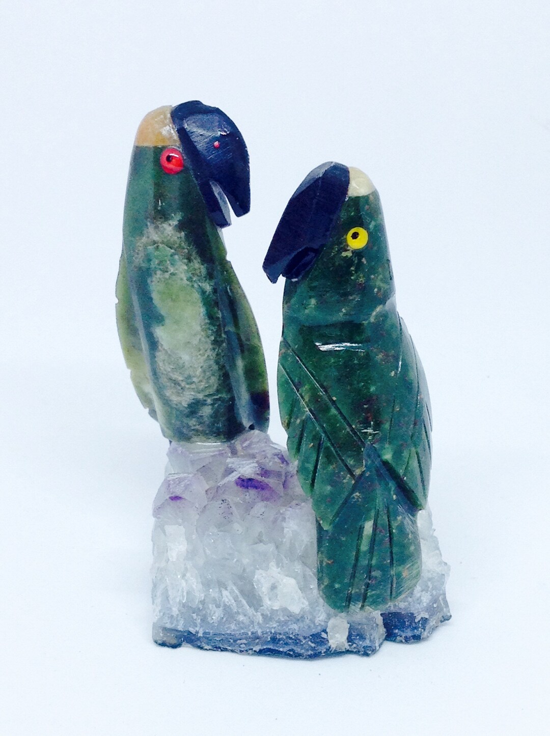 Pair of Carved Stone Parrots on Amythyst Base - Etsy