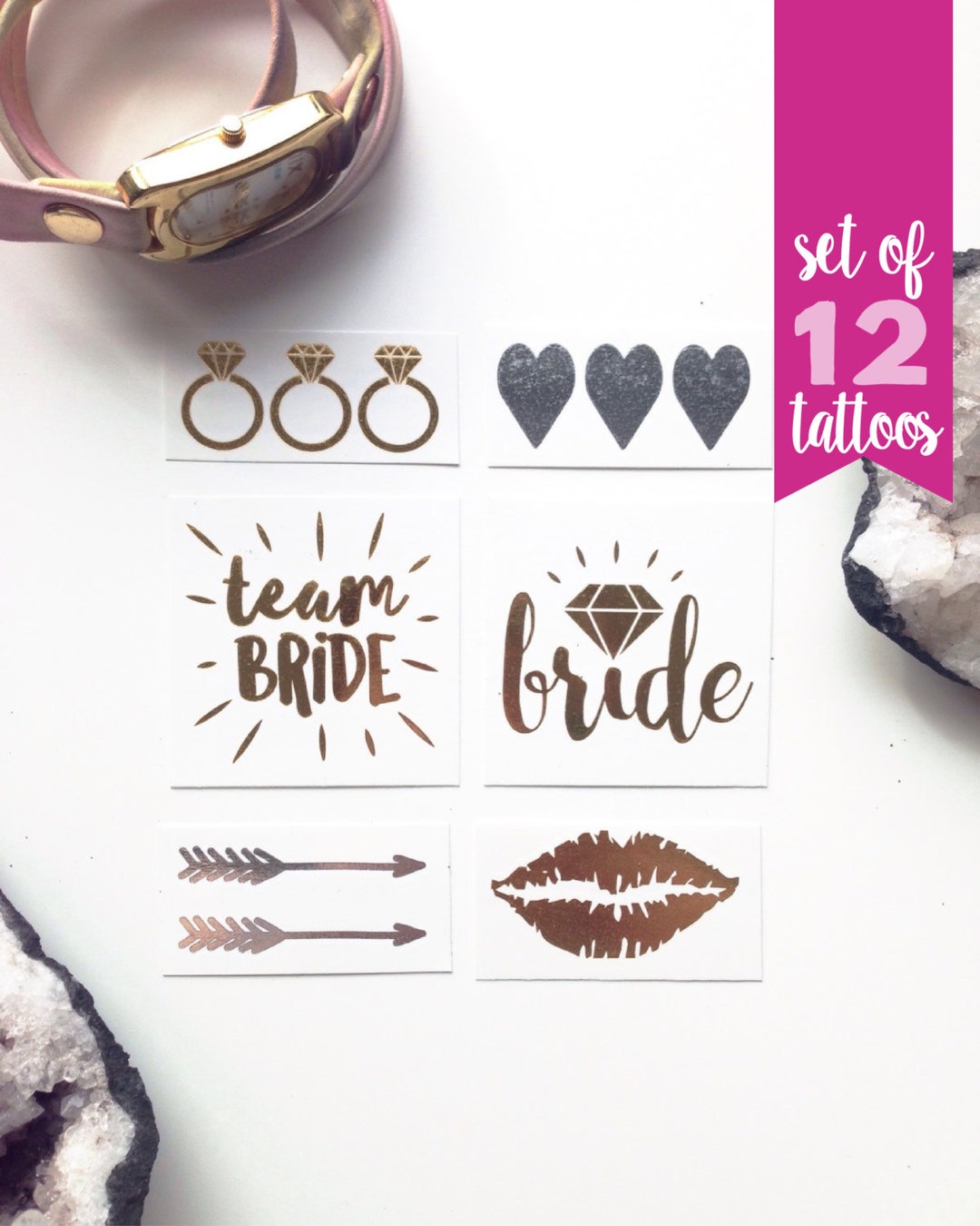 Team Bride and Bride Bachelorette Tattoos Set With Extra Tattoos / Ring ...