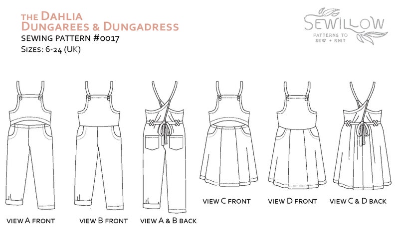 Dungarees & Pinafore Dress Sewing Pattern: Women's Overalls or Skirt ...