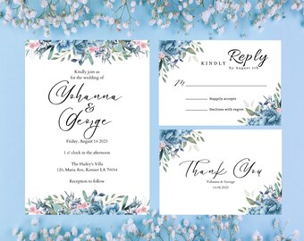 Printable Floral Wedding Invitation, Wedding Invitation Template ...