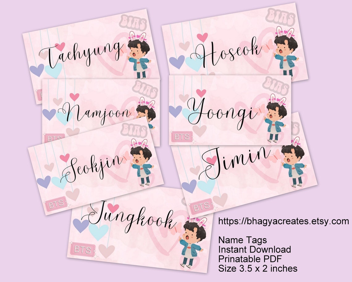BTS Stickers, BTS Name Tags, Printable BTS Stickers, Bangtan Boys Name ...