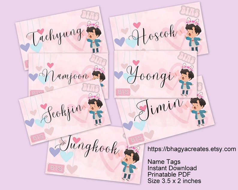 BTS Stickers, BTS Name Tags, Printable BTS Stickers, Bangtan Boys Name ...