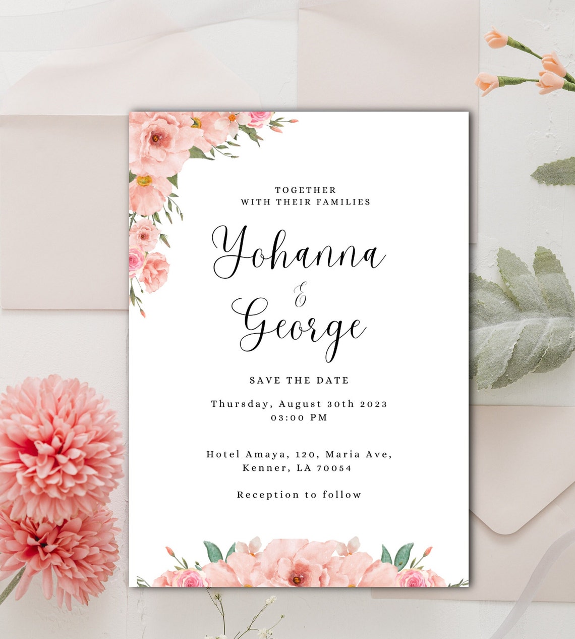 Printable Floral Wedding Invitation, Wedding Invitation Template ...