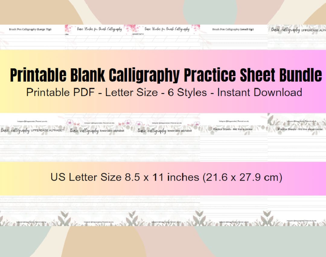 Colorful Printable Blank Calligraphy Practice Sheets,hand Lettering ...