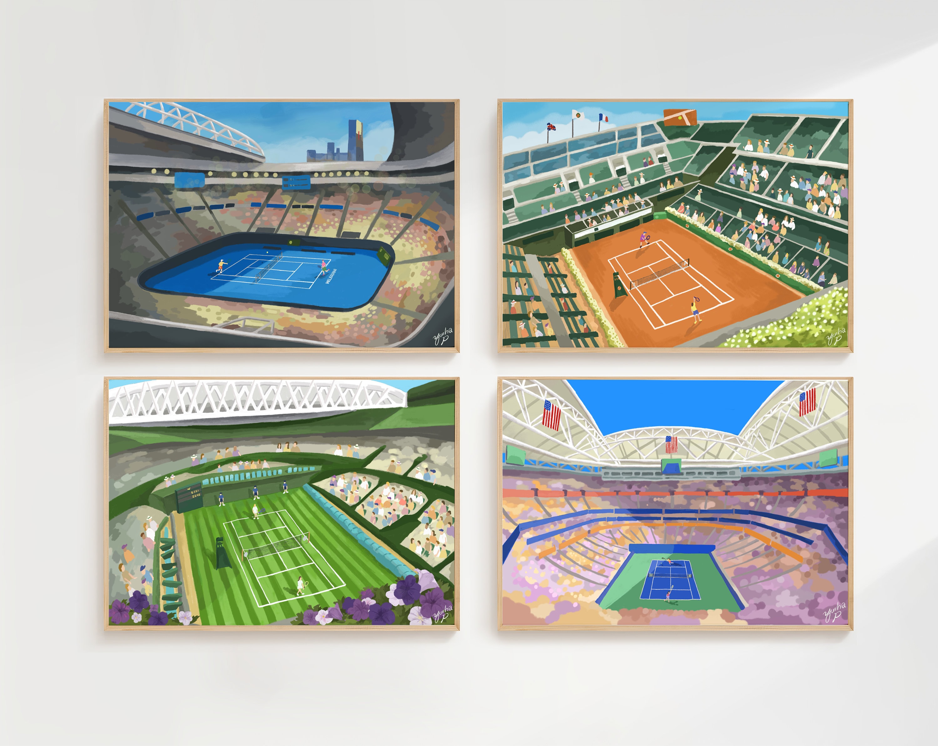 Set of 4 Grand Slam Tennis Art Prints / Giclee Art Print / Grand Slam ...