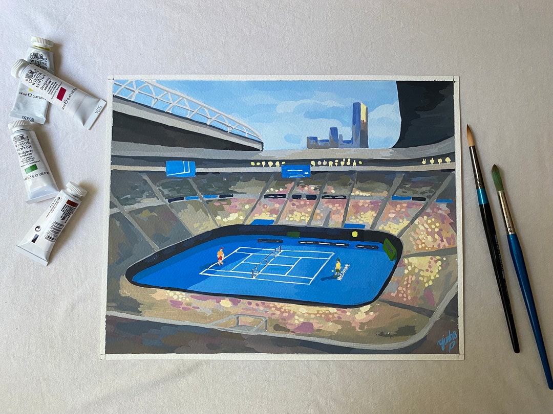 Original Australian Open Tennis Gouache Painting / Aus Open Tennis ...