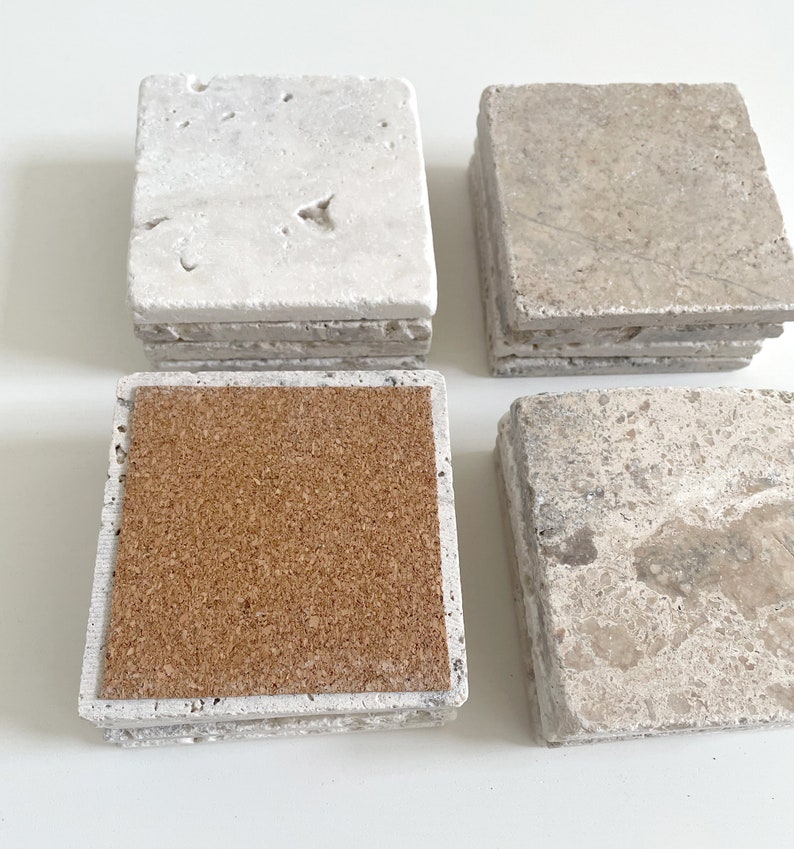 Fossil Travertine Coasters Set of 4 Natural Tumbled Stone Coasters ...
