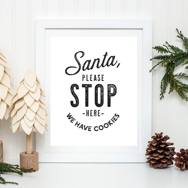 Santa Please Stop Here Holidays Printable Wall Art Christmas | Etsy
