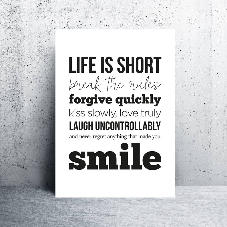 Life is Short Print Typography Digital Art Printable - Etsy