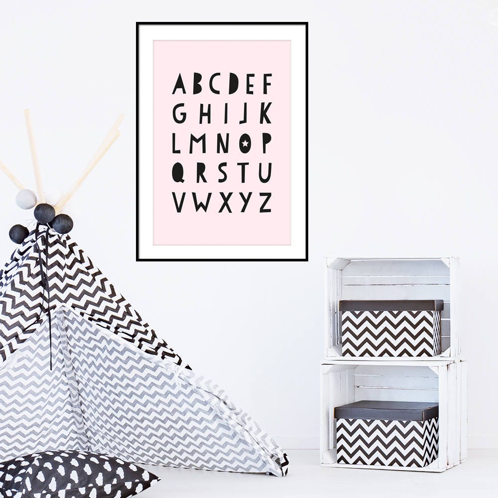 Girls Nursery Printables Alphabet Print Monochrome Nursery - Etsy