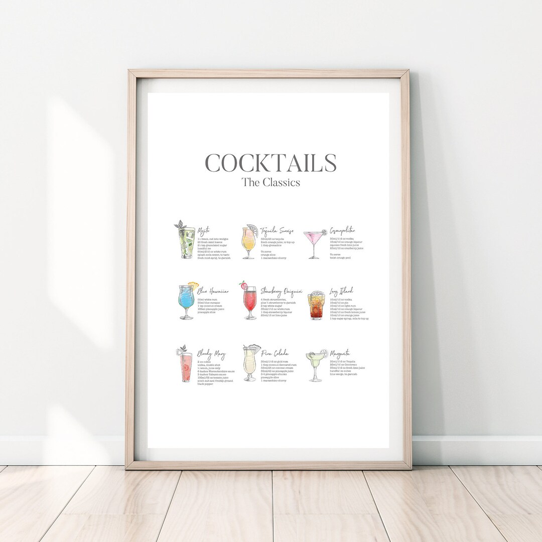 Cocktail Print, Cocktails Printable, Home Bar Decor, Bar Prints, Bar ...