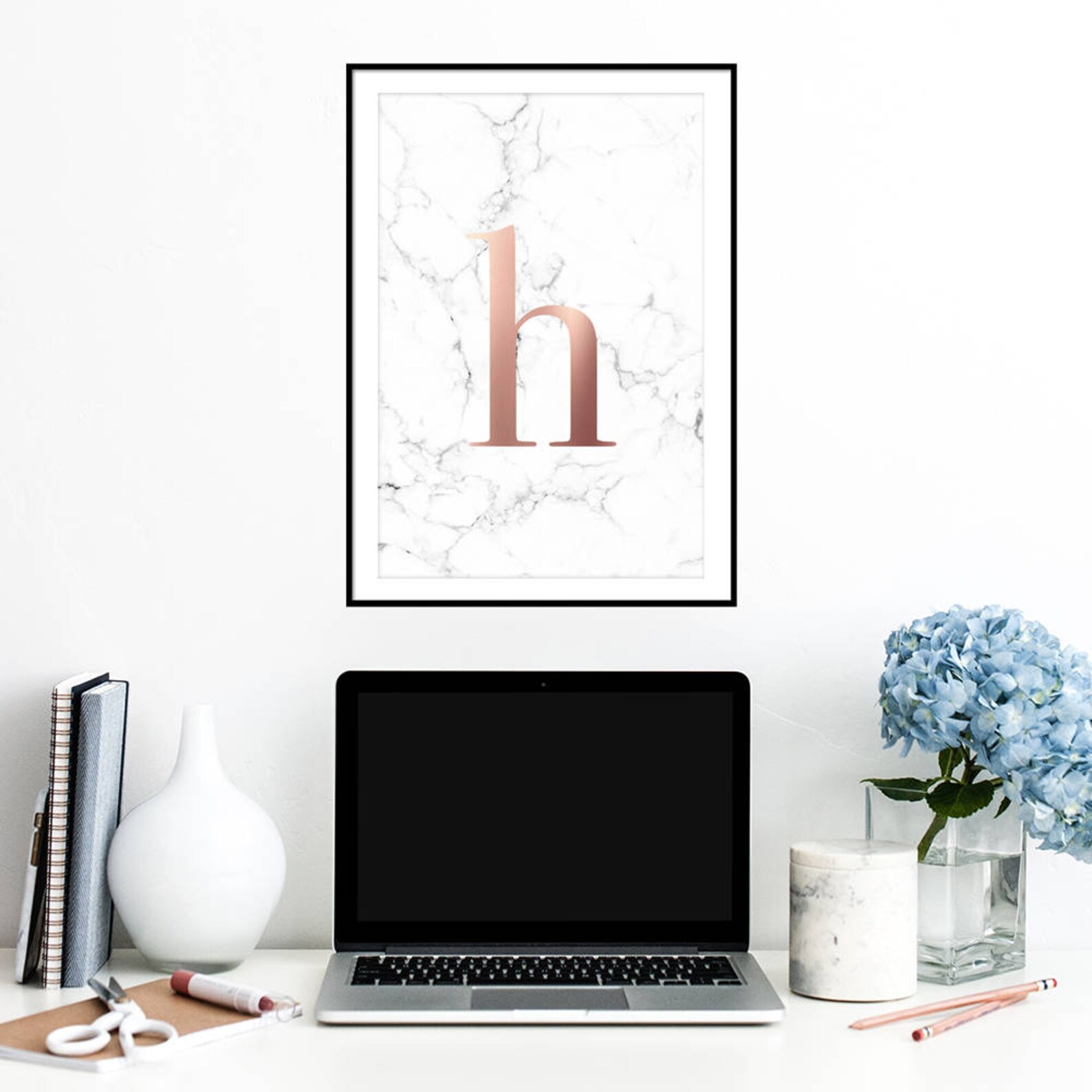 Marble and Rose Gold Print Letter H Printable Rose Gold - Etsy