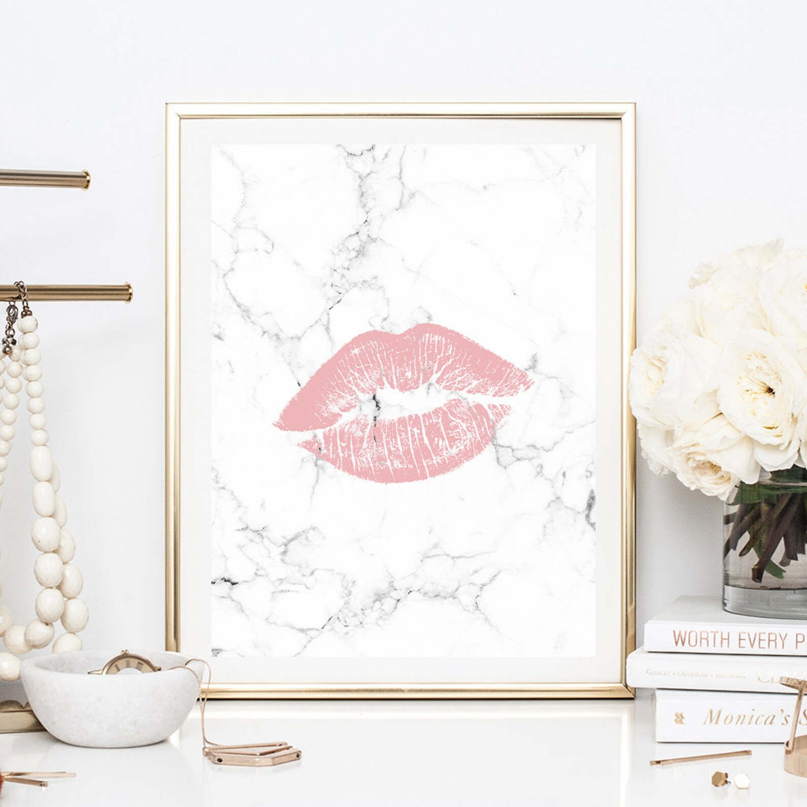 Pink and Marble Wall Art Downloadable Prints | Etsy