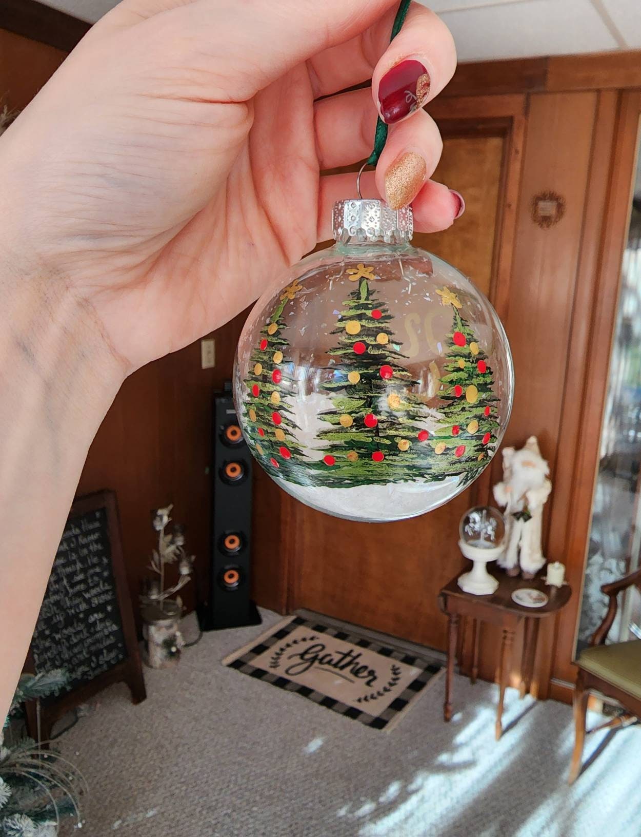 Hand Painted Clear Glass Christmas Ball Ornament / Christmas Trees ...